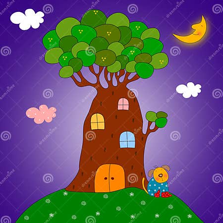 Puppy under the tree stock illustration. Illustration of cartoon - 19980763