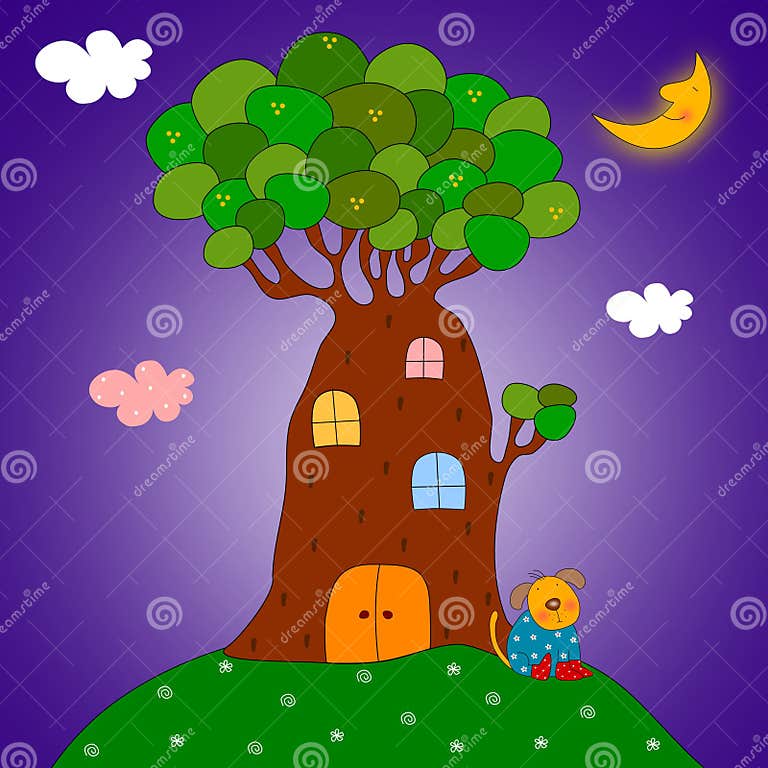 Puppy under the tree stock illustration. Illustration of cartoon - 19980763