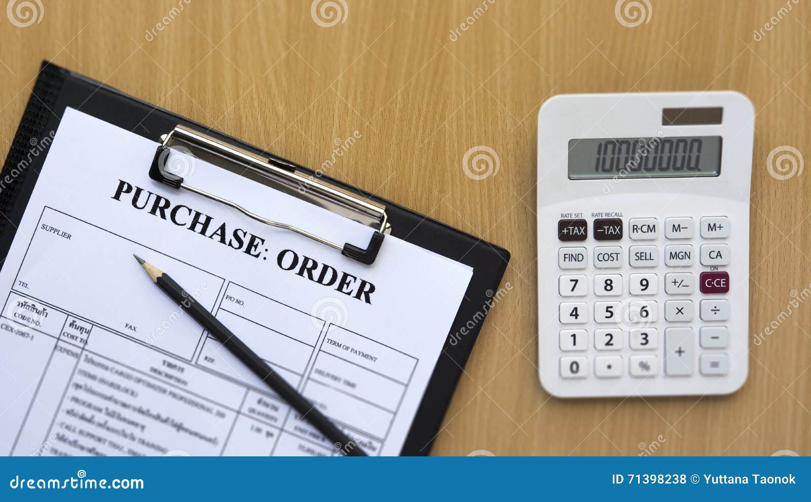 Purchase Order and Calculator on Wooden Table Stock Photo - Image of ...