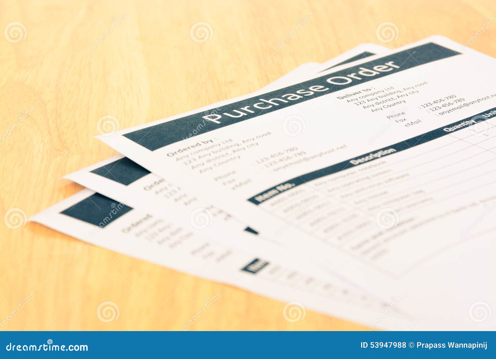 Purchase Order Form Document Stock Photo - Image of form, table: 53947988