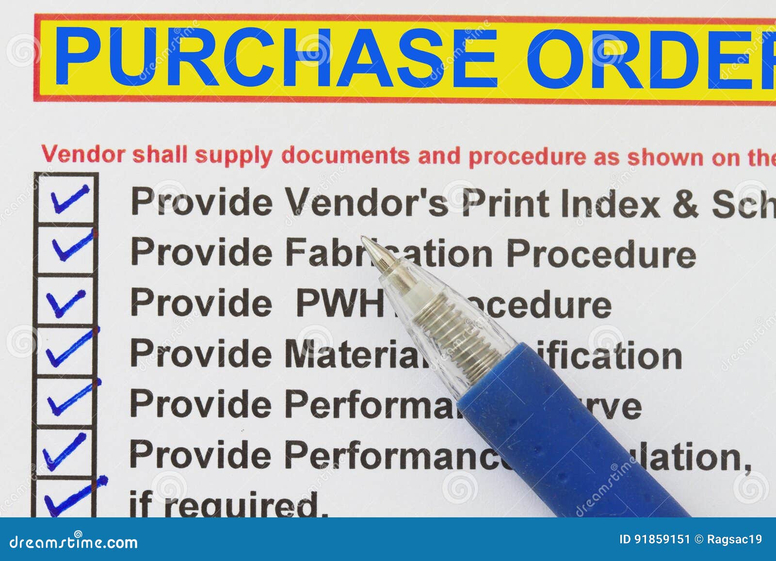 Purchase Order stock image. Image of coordination, purchase - 91859151
