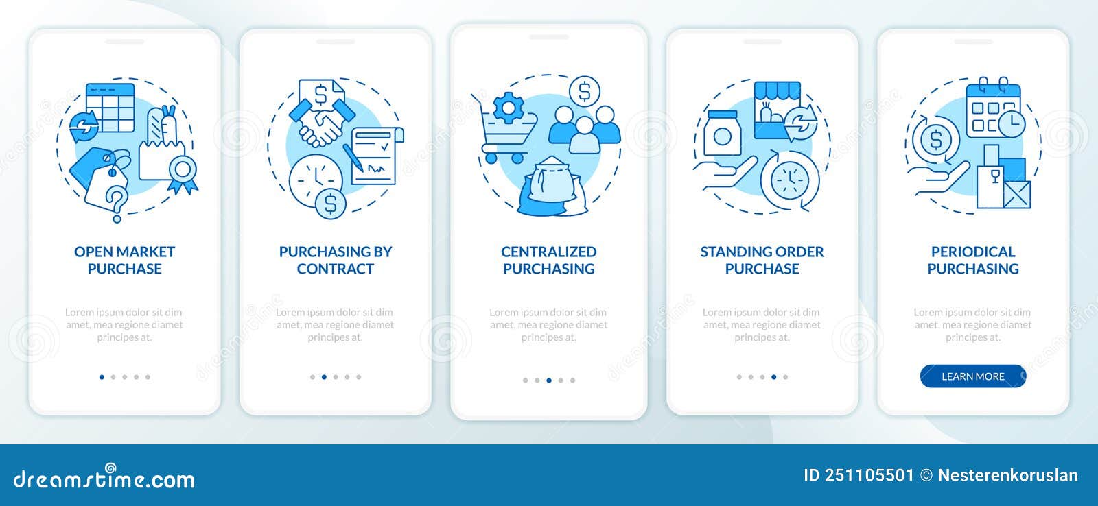Purchase Orders in Business Blue Onboarding Mobile App Screen Stock ...