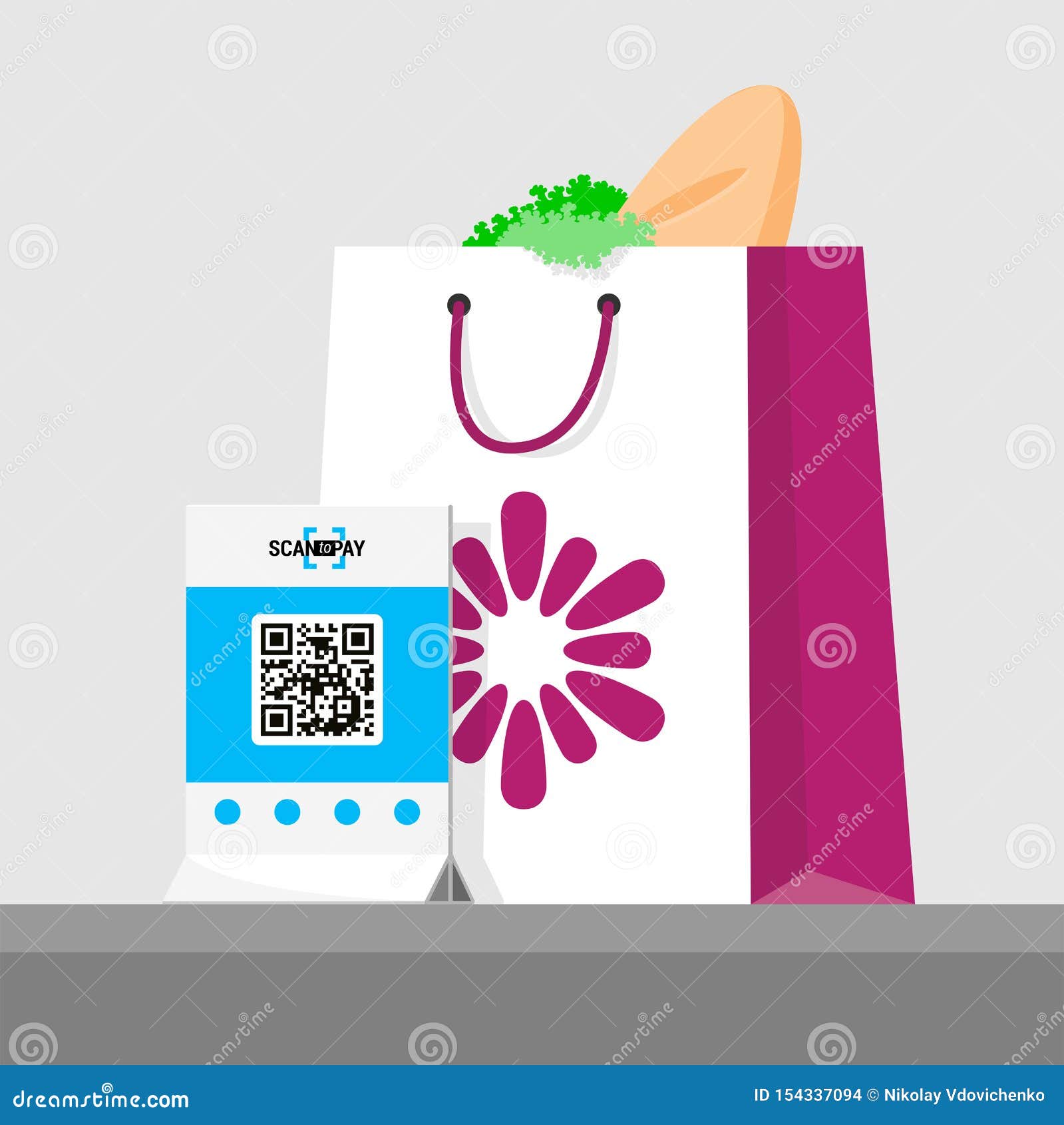 Purchase Paid by Qr Code. Vector Illustration of Package with Products ...