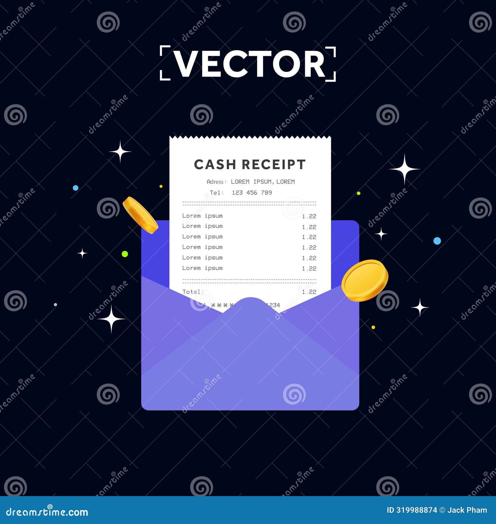 Purchase Receipt Or Bill Inside An Envelope, With Golden Coins ...