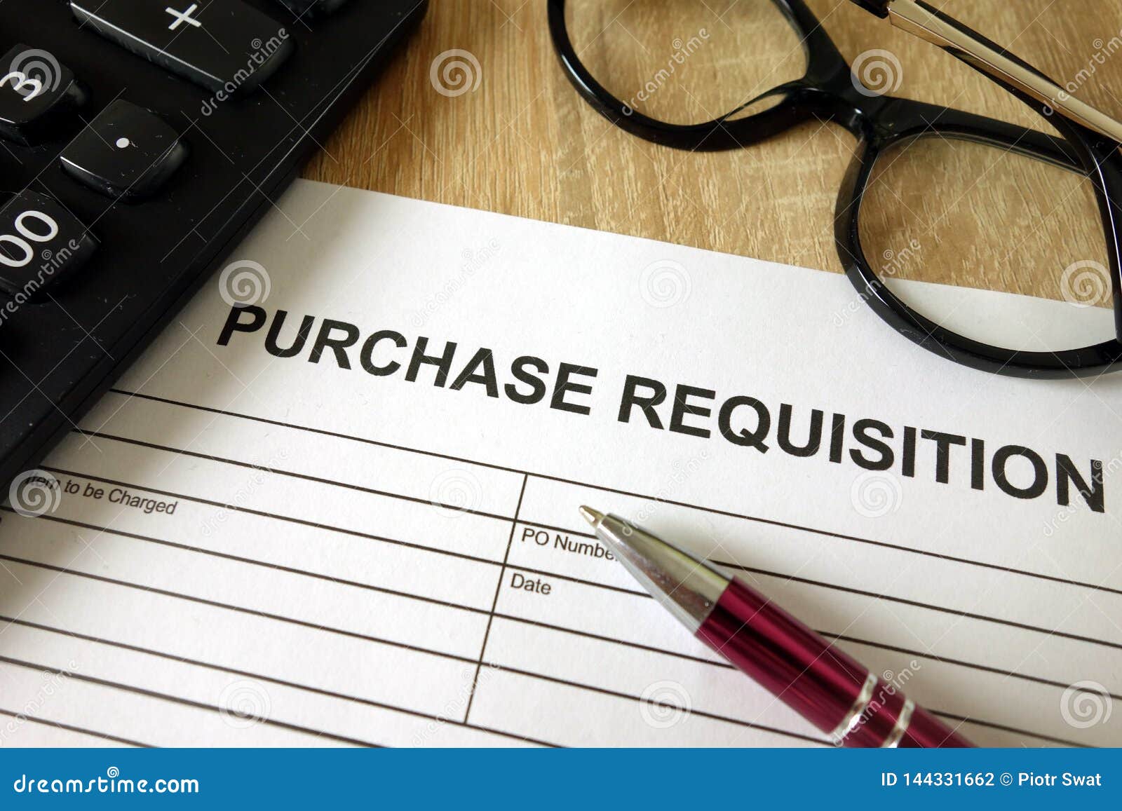 Purchase Requisition, Pen, Calculator and Glasses Stock Photo - Image ...