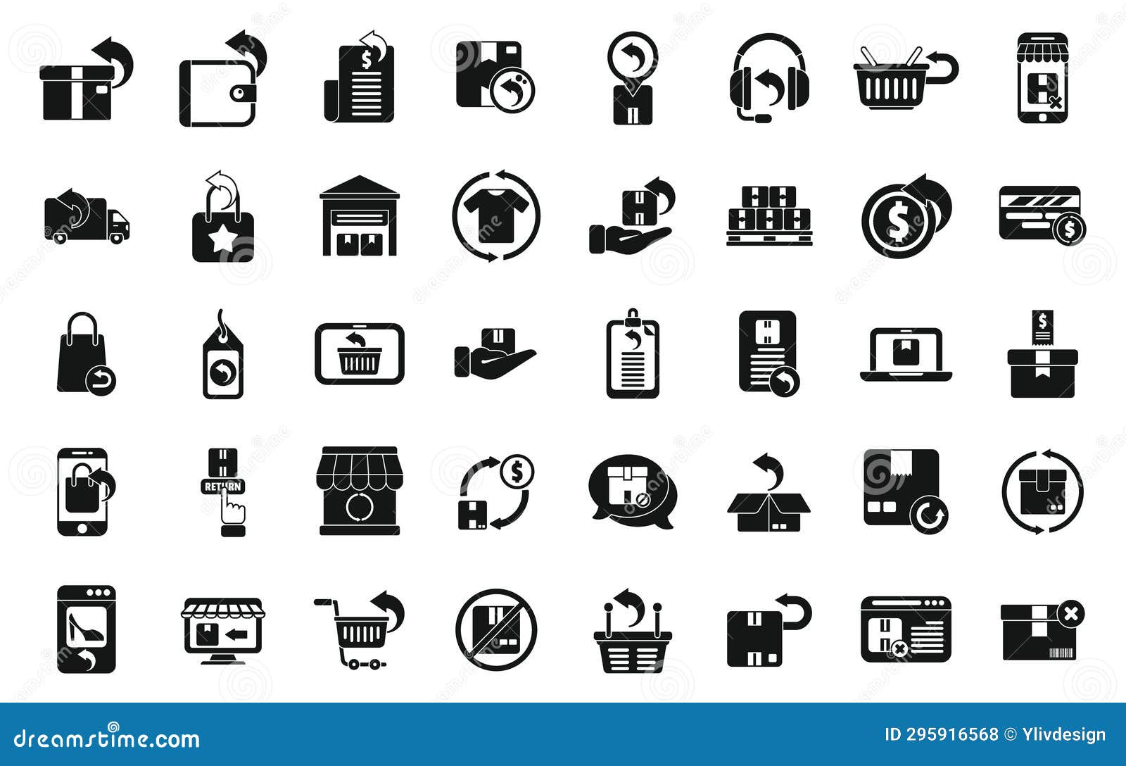 Purchase Returns Icons Set Simple Vector. Receive Refund Store Stock ...