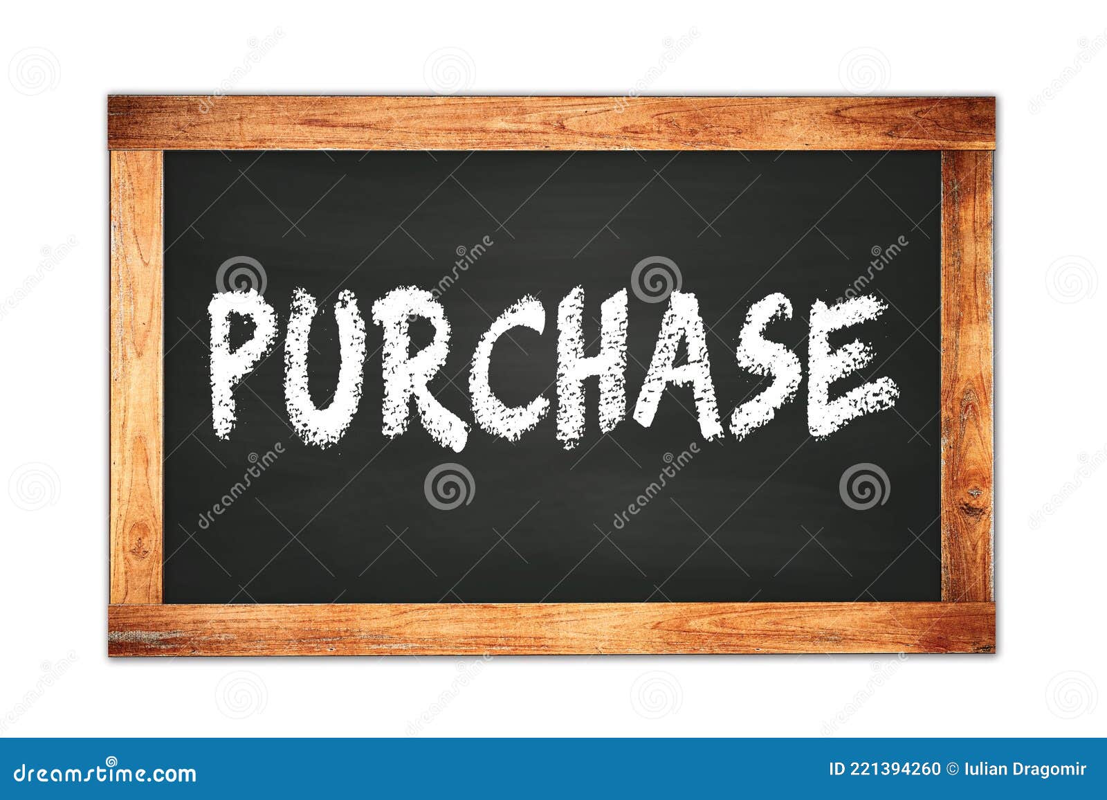 PURCHASE Text Written on Wooden Frame School Blackboard Stock Photo ...