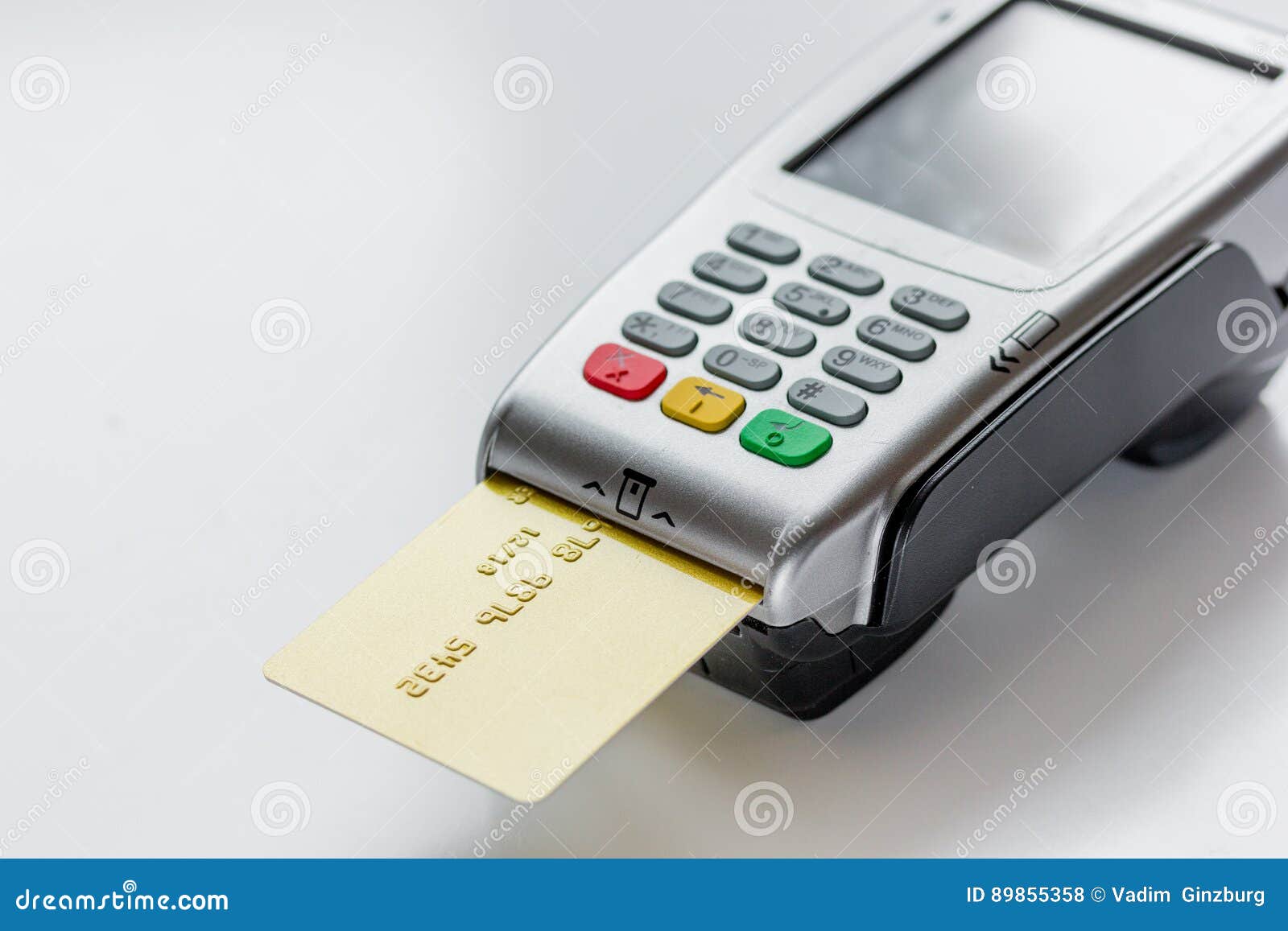 Purchasing Concept with Card Payment and Terminal on Table Background ...
