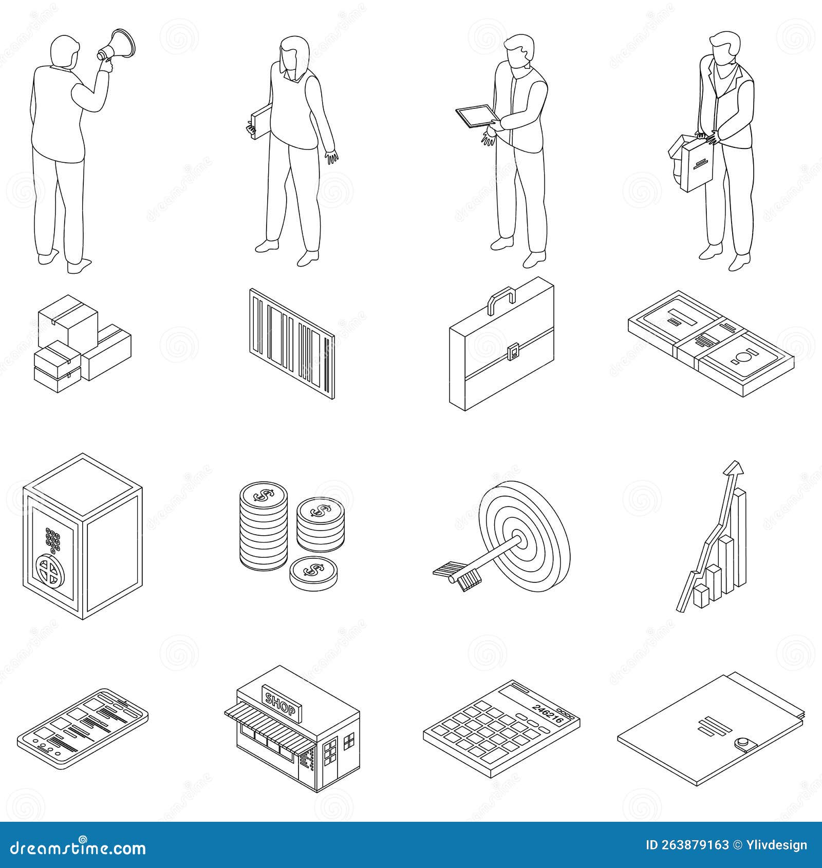 Purchasing Manager Icons Set Outline Vector Stock Vector - Illustration ...
