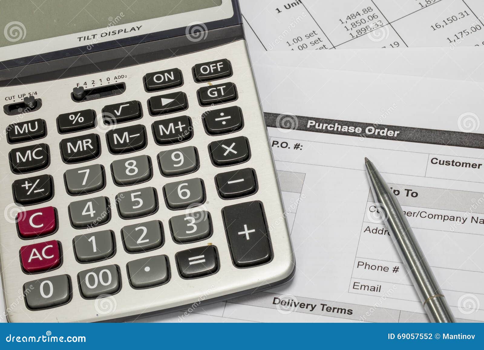 Purchasing Order and Calculator Stock Photo - Image of text, contract ...