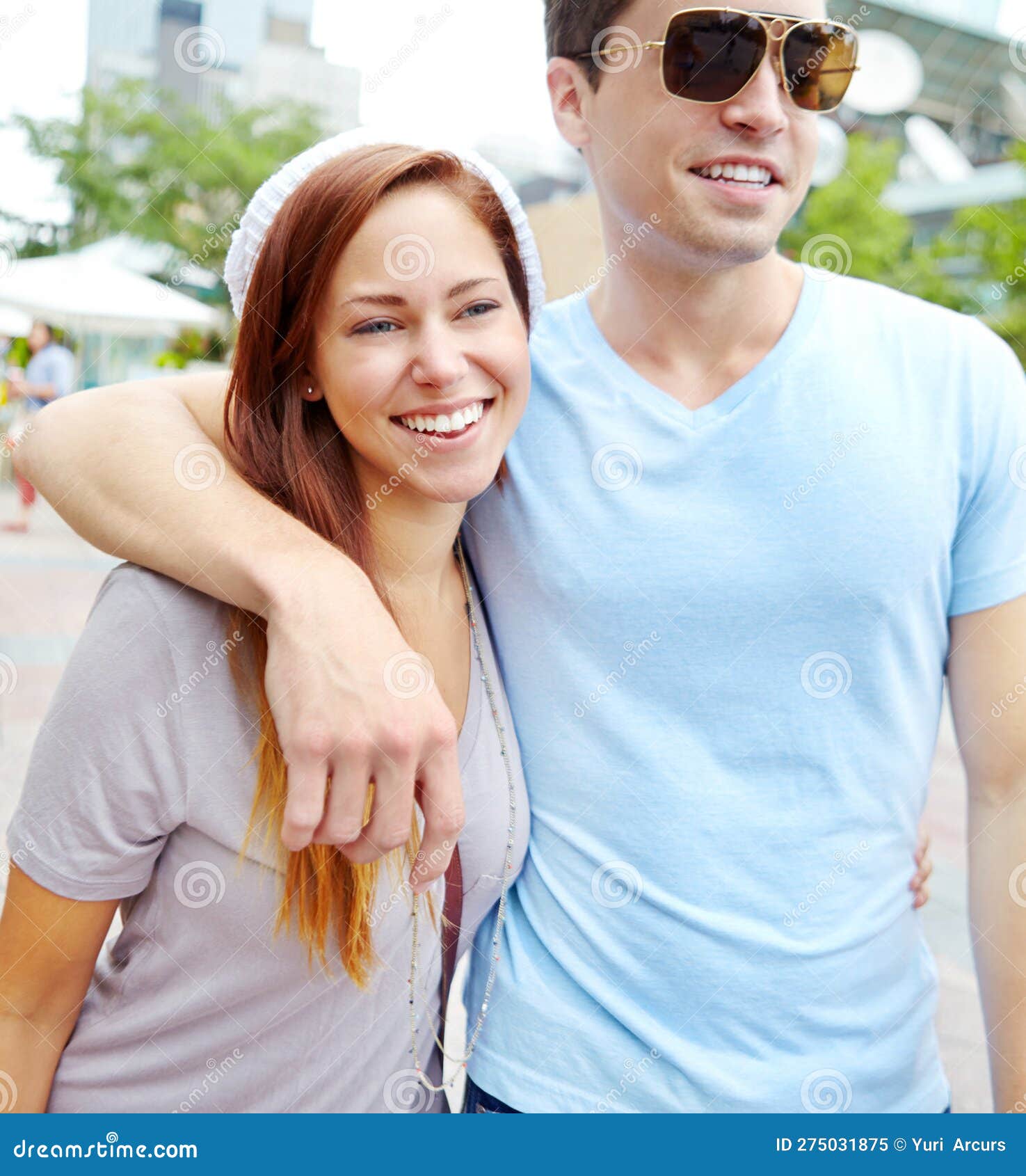 Pure Bliss A Couple With Their Arms Around Each Other Walking Outside