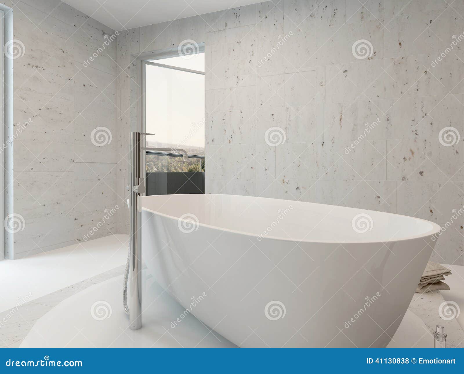 Pure Clean White Bathroom Interior with Bathtub Stock Illustration ...