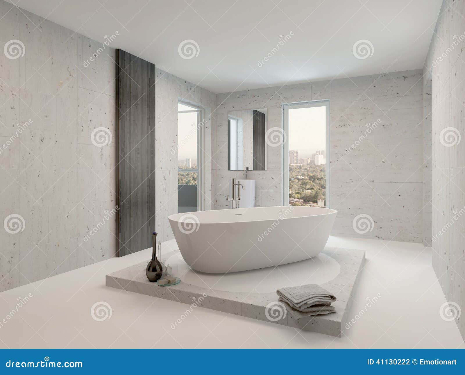 Pure Clean White Bathroom Interior with Bathtub Stock Illustration ...