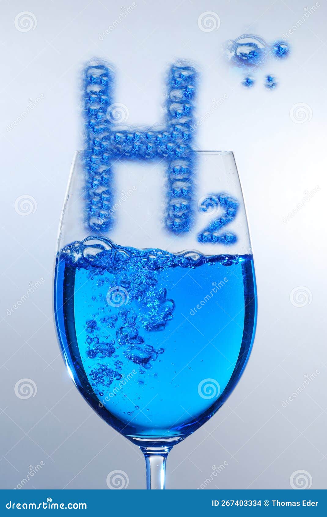 Pure Energy Blue H2 Hydrogen with Bubbles and a Glass and Blue Liquid ...
