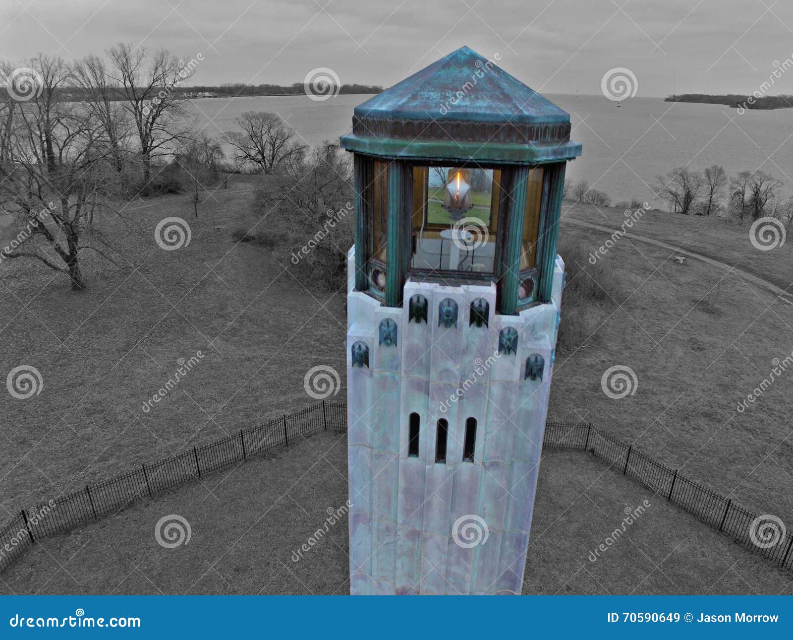Pure Michigan Belle Isle Lighthouse Stock Image - Image of aerial ...
