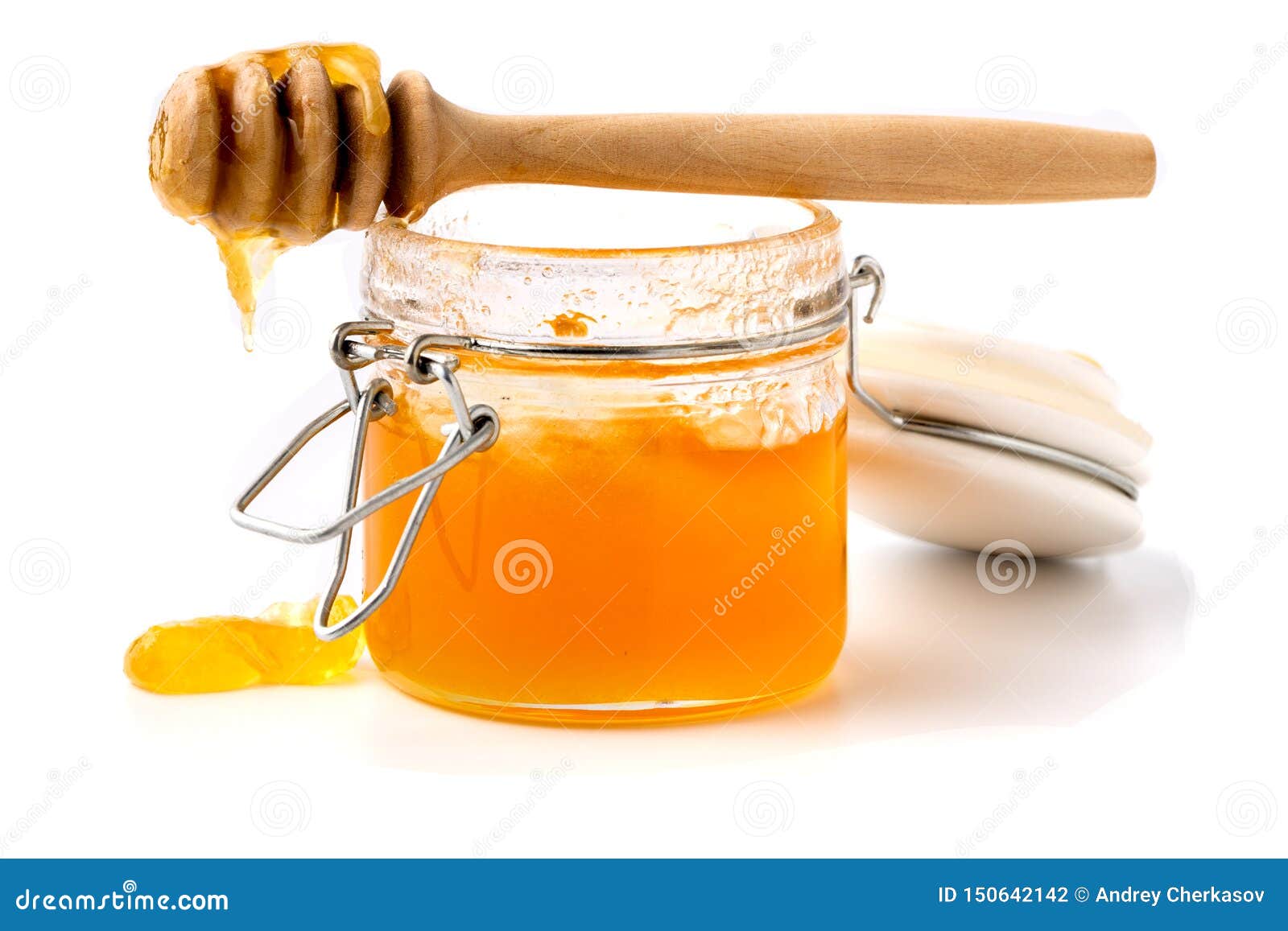 Pure Semi-solid Honey in a Glass Jar, Isolated Stock Photo - Image of ...