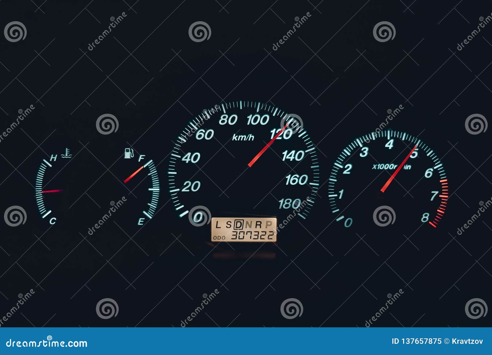 Pure Speedometer at Night with Speed Arrow at 120. Concept of Dangerous ...