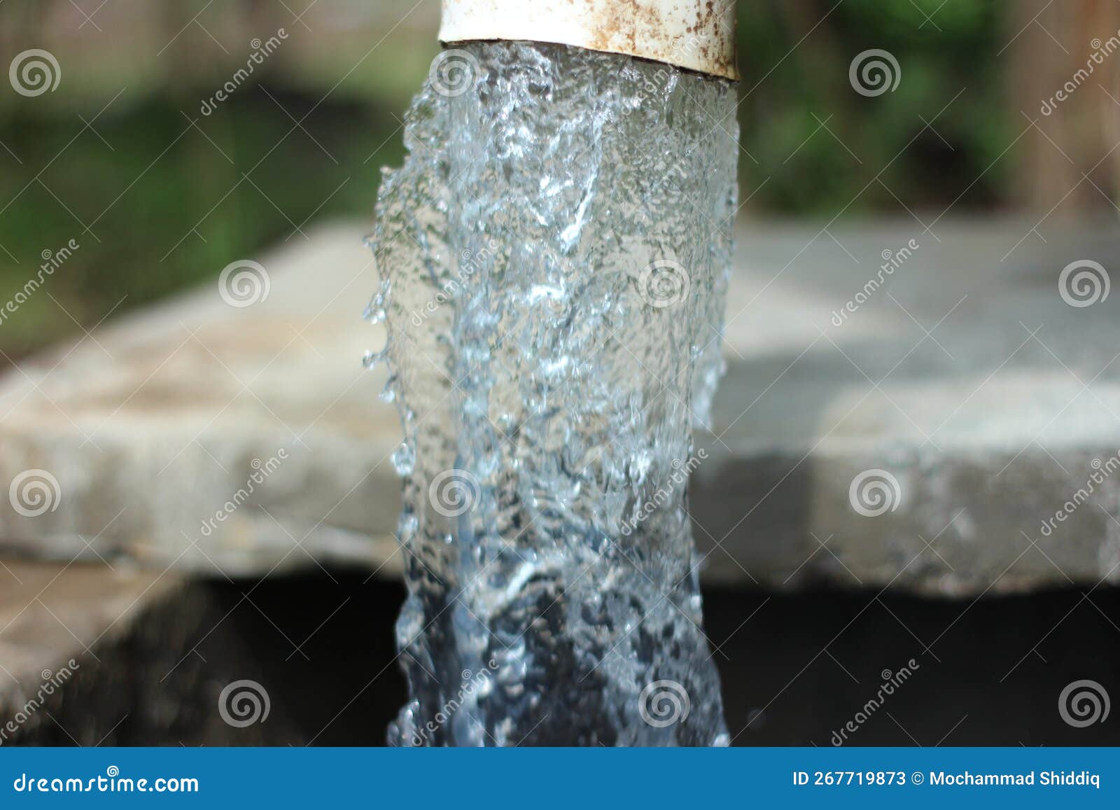 Water flows from the pipe stock image. Image of clear - 267719873