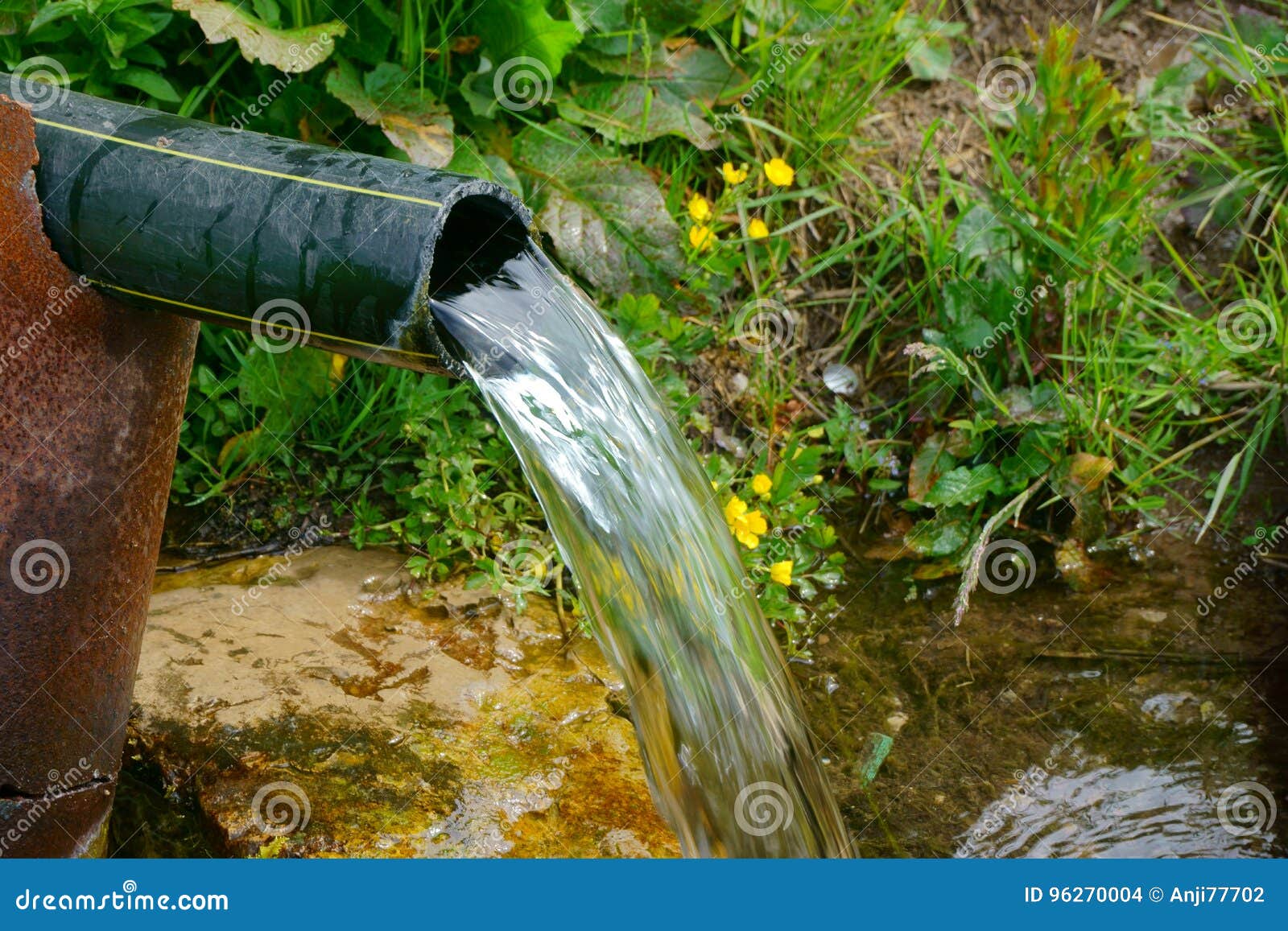 Pure Water Flows from the Pipe Stock Photo - Image of fountain, nature ...