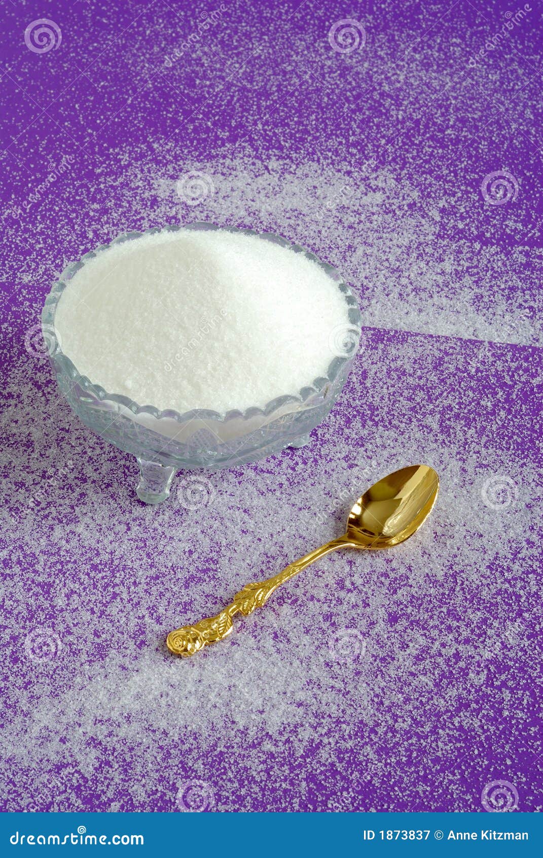 Pure White Granulated Sugar on a Purple Background Stock Image - Image ...