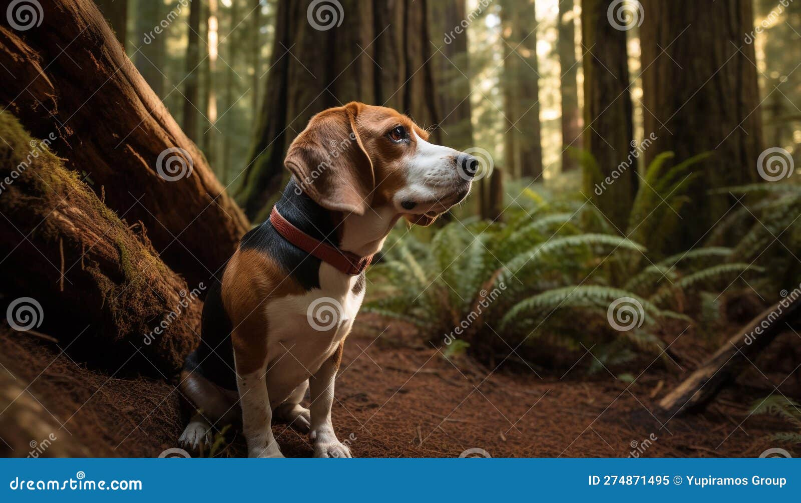 Purebred Beagle Puppy Sitting by Tree in Forest Generated by AI Stock ...