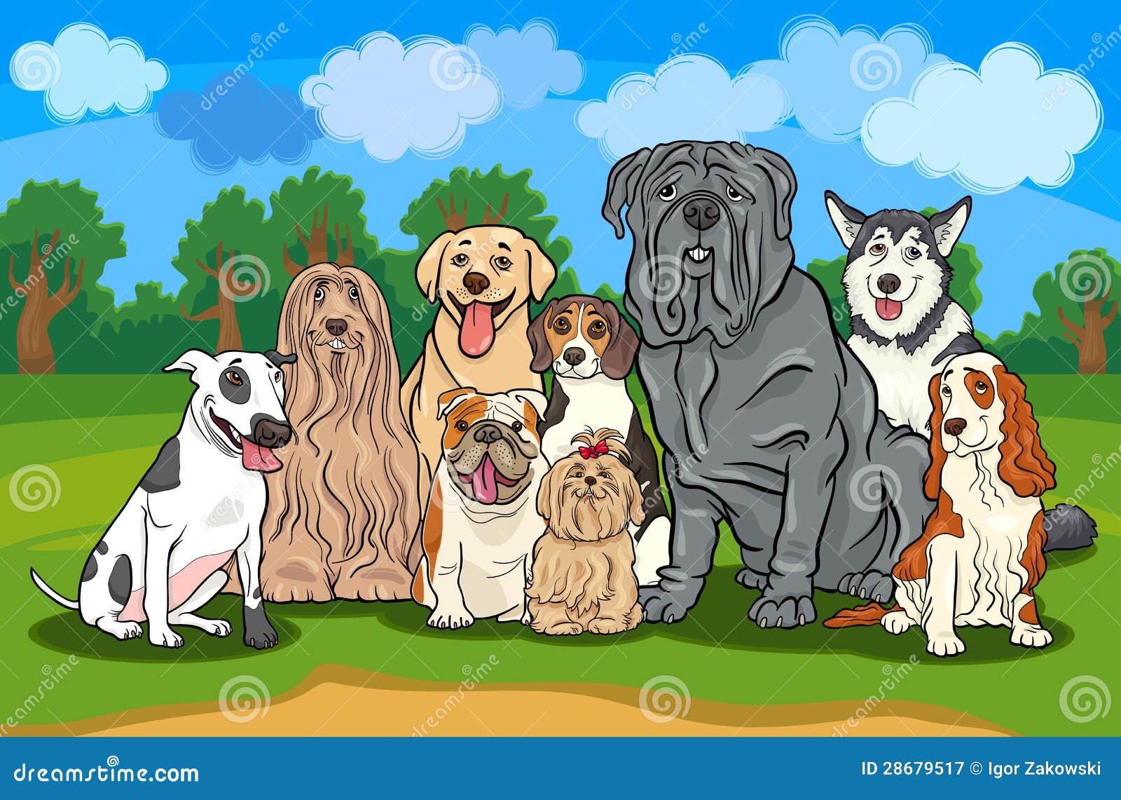 Purebred Dogs Group Cartoon Illustration | CartoonDealer.com #28679517