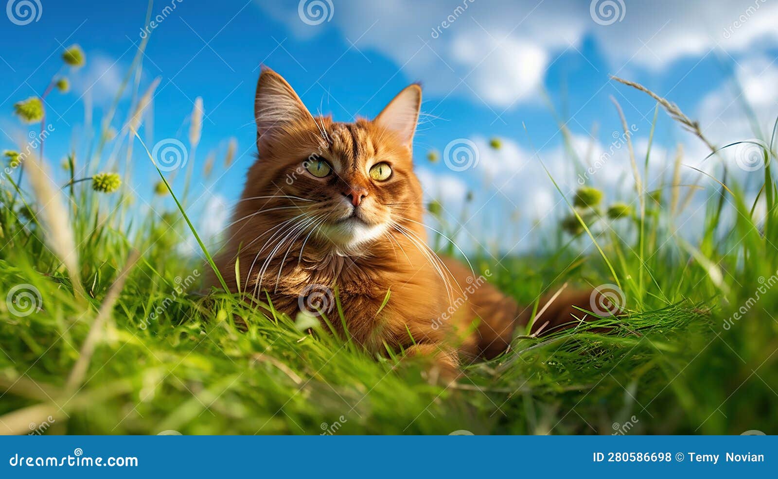Purebred Somali Cat in the Grass Outside. Generative Ai Stock ...