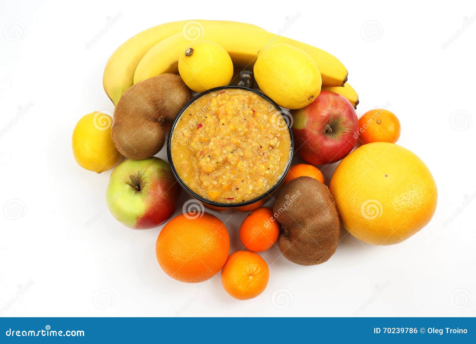 Puree in a Cup of Chopped Fresh Fruit and Whole Fruit Stock Photo ...