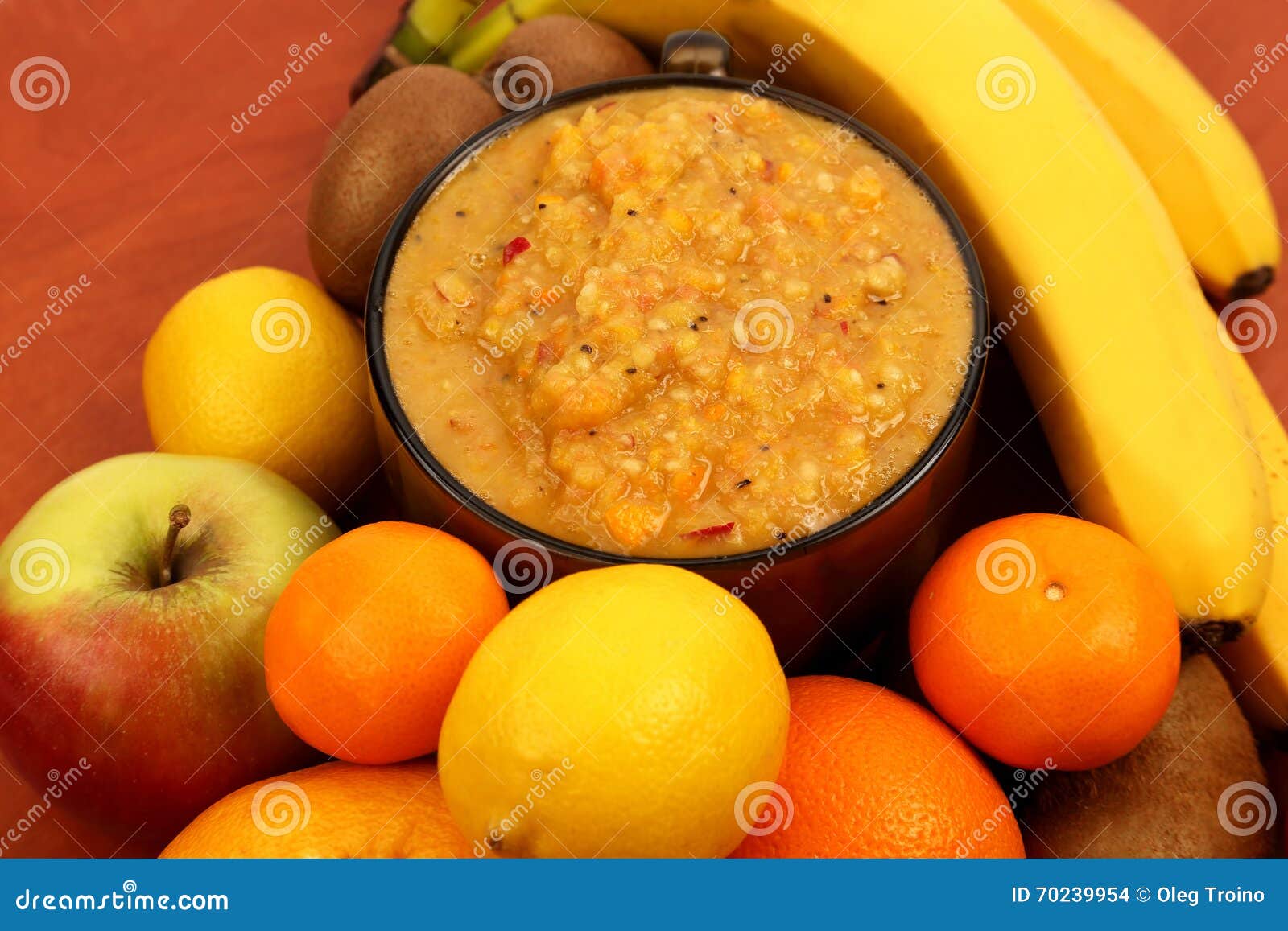 Puree in a Cup of Chopped Fresh Fruit and Whole Fruit Stock Photo ...