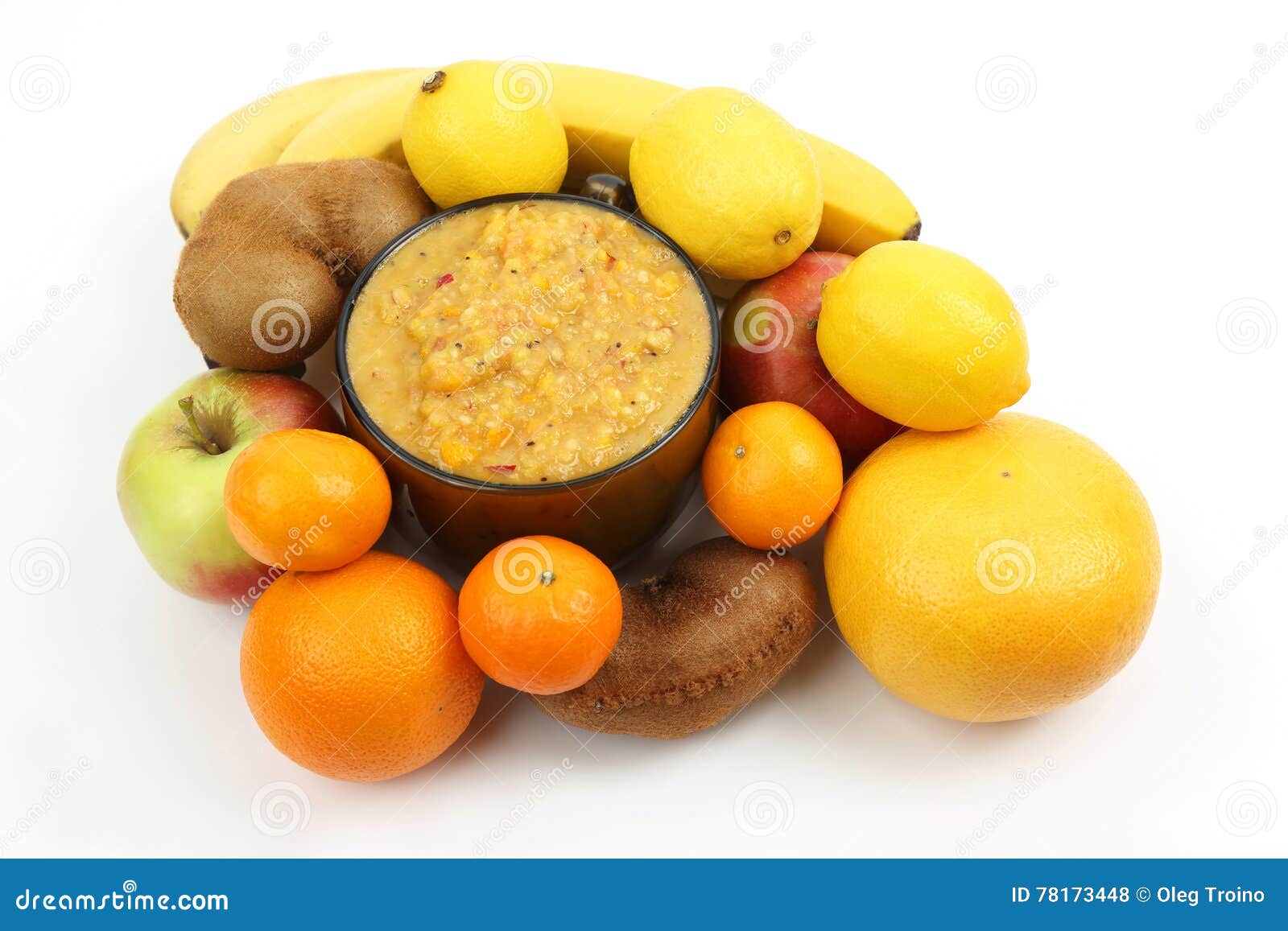 Puree in a Cup of Chopped Fresh Fruit and Whole Fruit Stock Photo ...