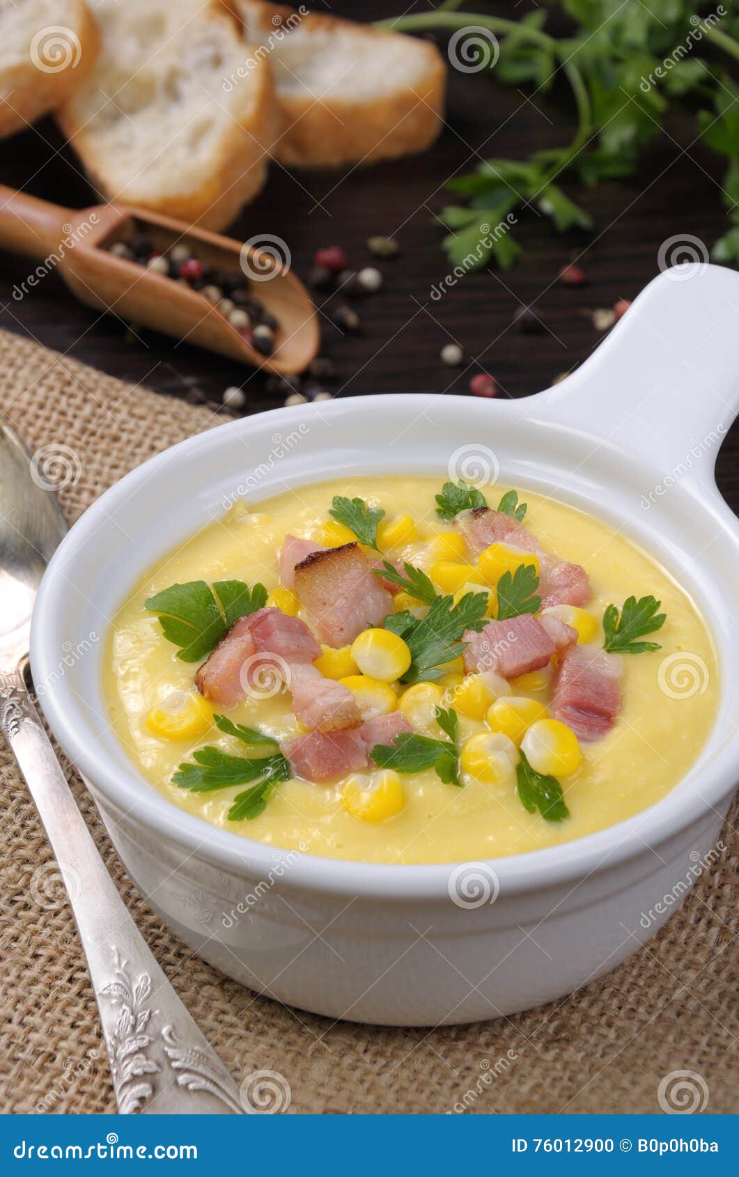 Puree soup with corn stock photo. Image of healthy, meal - 76012900