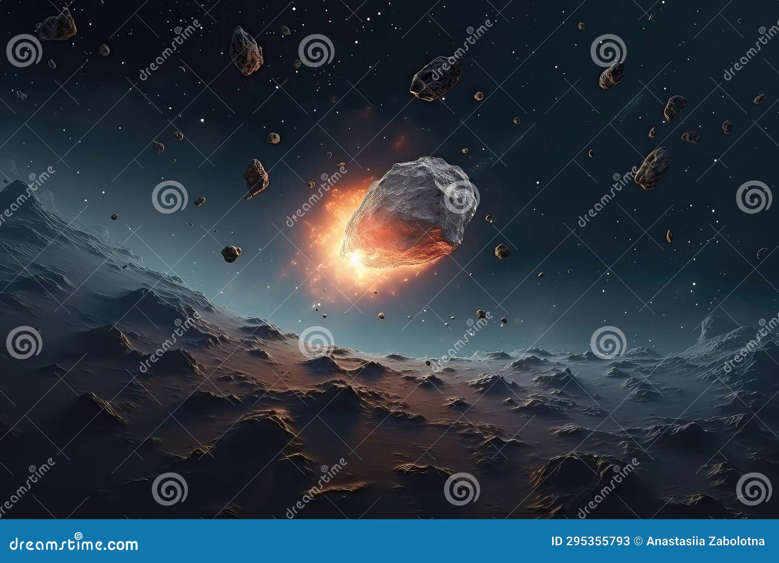 A Falling Meteorite,parasaurolophus, Tyrannosaurus, An Imprint Of A ...