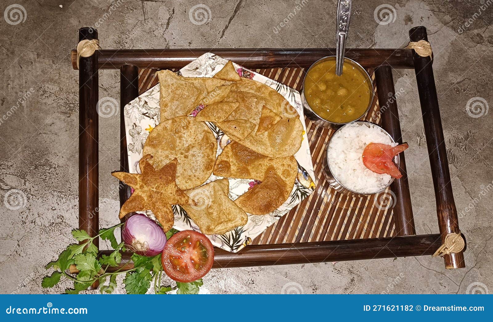 Puri Shapes with Cholaa and Rice Stock Photo - Image of rice, cholaan ...