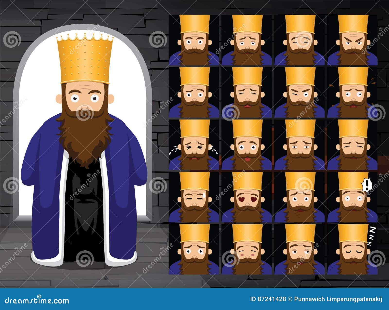 Purim Achashverosh Cartoon Emotion Faces Vector Illustration Stock ...