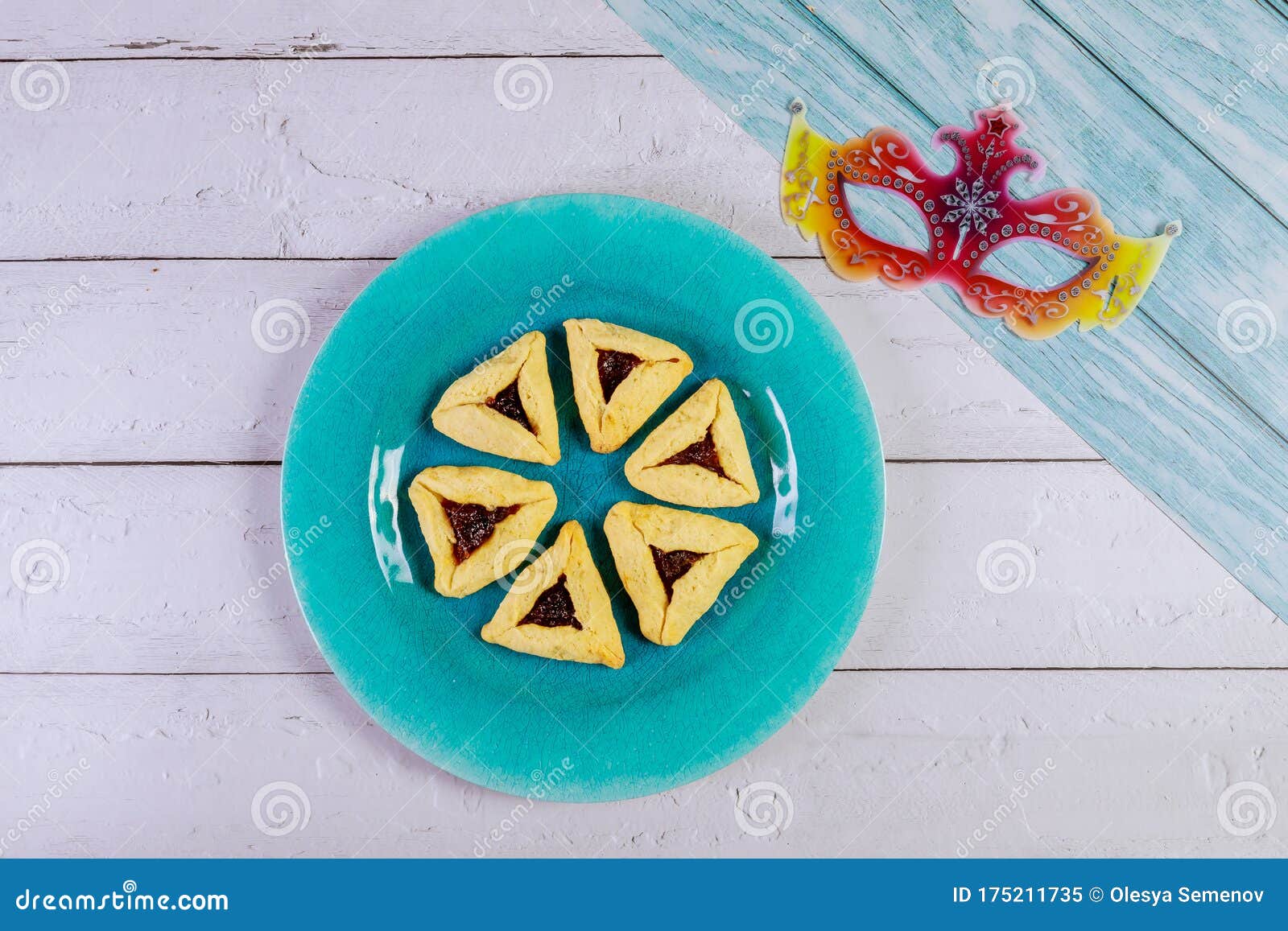 Purim Background with Mask and Triangle Cookies Stock Image - Image of ...