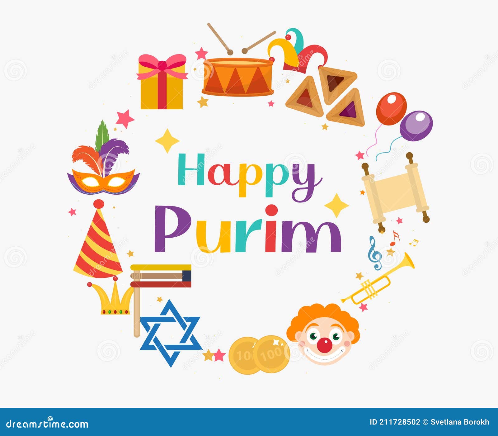 Purim Frame Template with Space for Text, Isolated on White Background ...