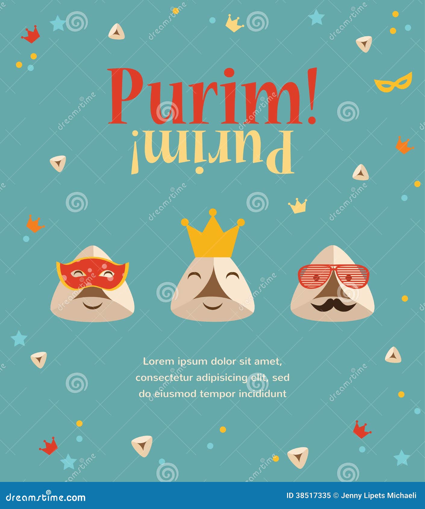 Purim Party Invitation with Hipster Haman Ears Stock Vector ...