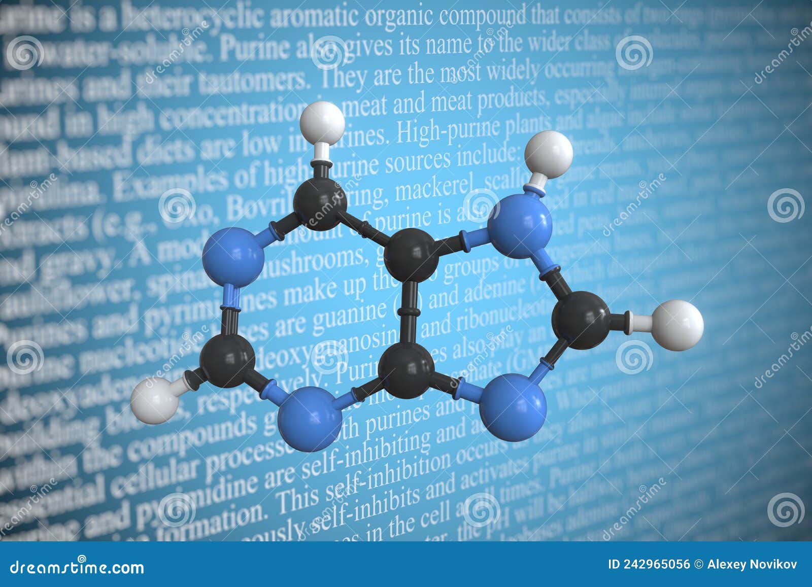 Purine Scientific Molecular Model, 3D Rendering Stock Illustration ...