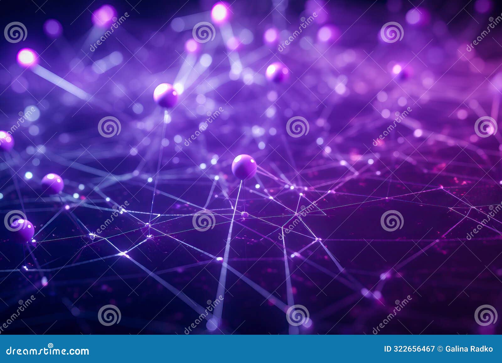 Purple Abstract Background with a Network Grid, Particles Connected and ...