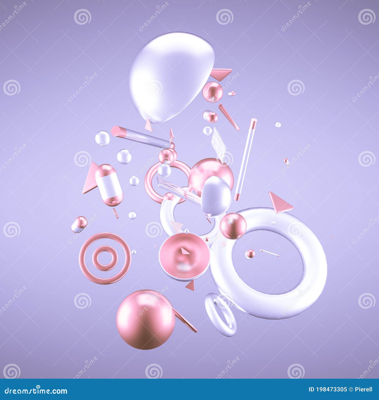 Purple Abstract Minimalism Background with Flying Objects and Shapes ...