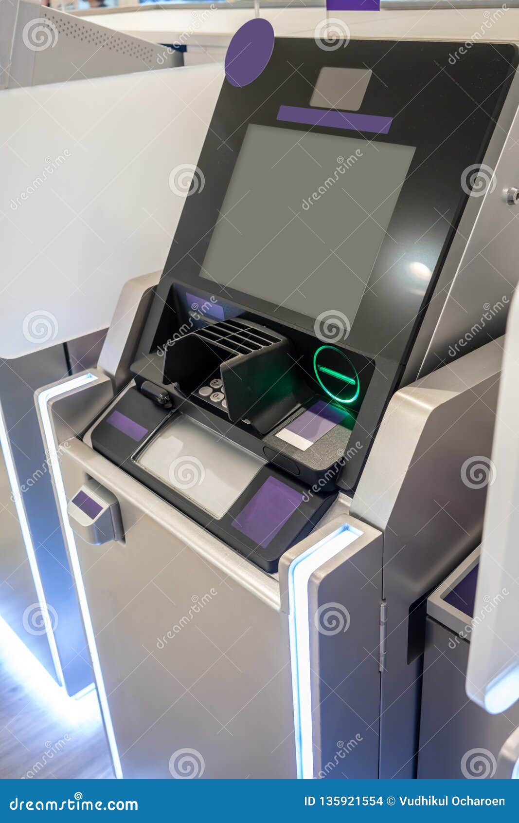 Purple ATM Machines. the Station Automatic Machines Stock Photo - Image ...