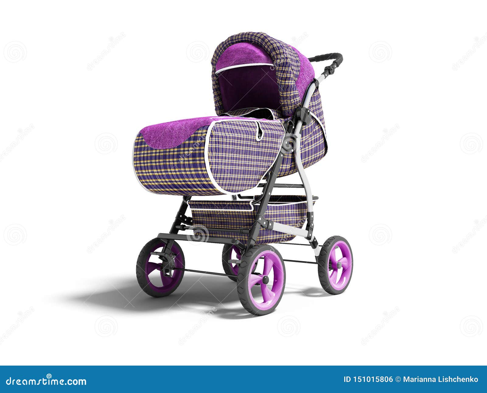 Purple Baby Stroller with Cloth Cage for Baby Isolated 3d Render on ...