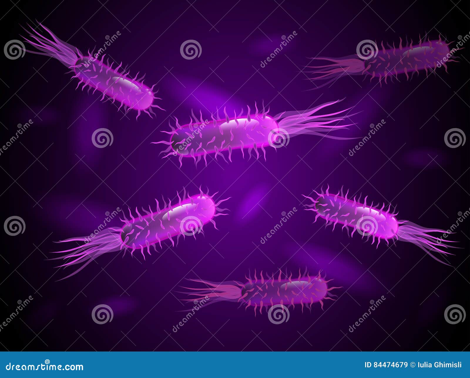 Purple Bacteria In Luminescence And Flagellum. Vector. | CartoonDealer ...