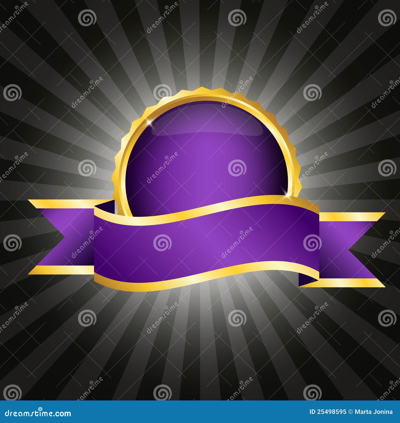 Purple badge with ribbon stock illustration. Illustration of quality ...