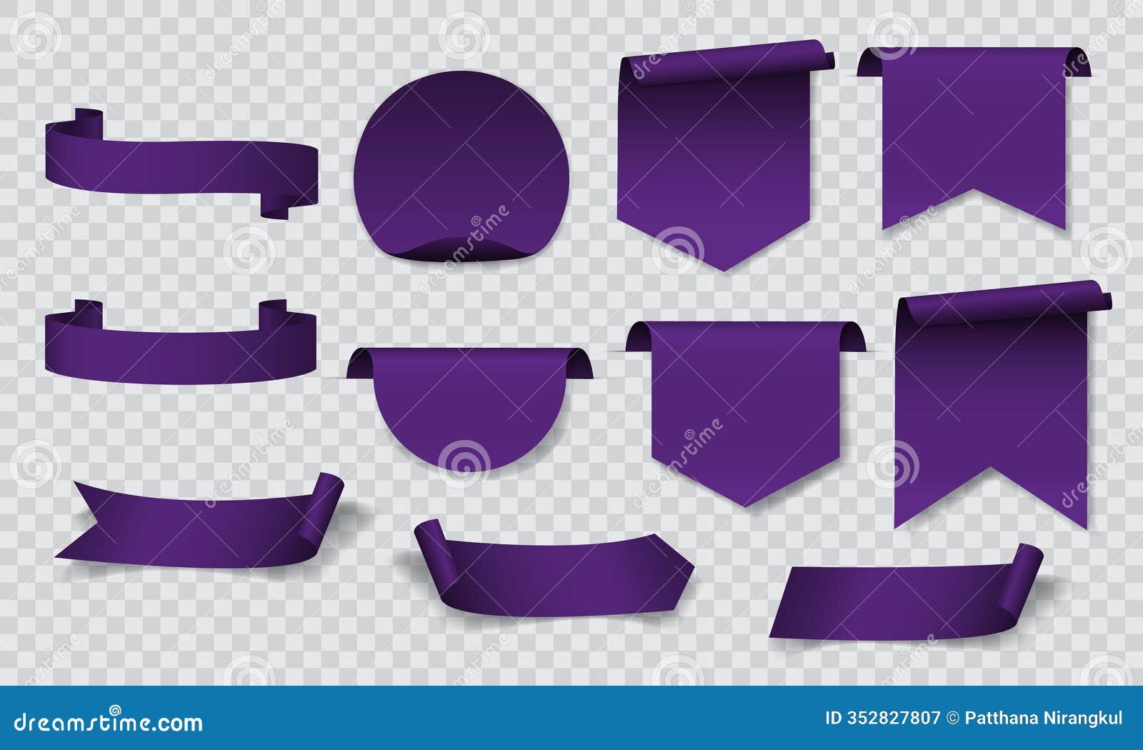 Purple Banner Sticker Label Blank Set Collection on Grey Checkered ...