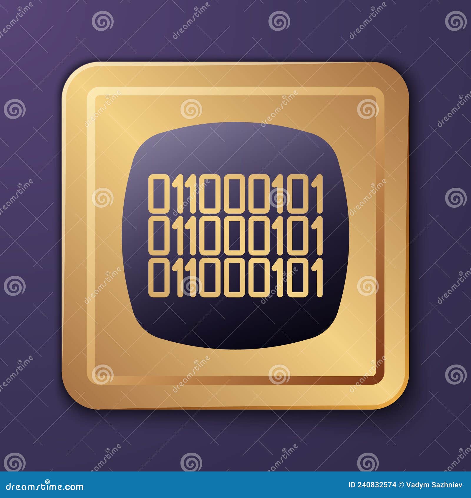Purple Binary Code Icon Isolated on Purple Background. Gold Square ...