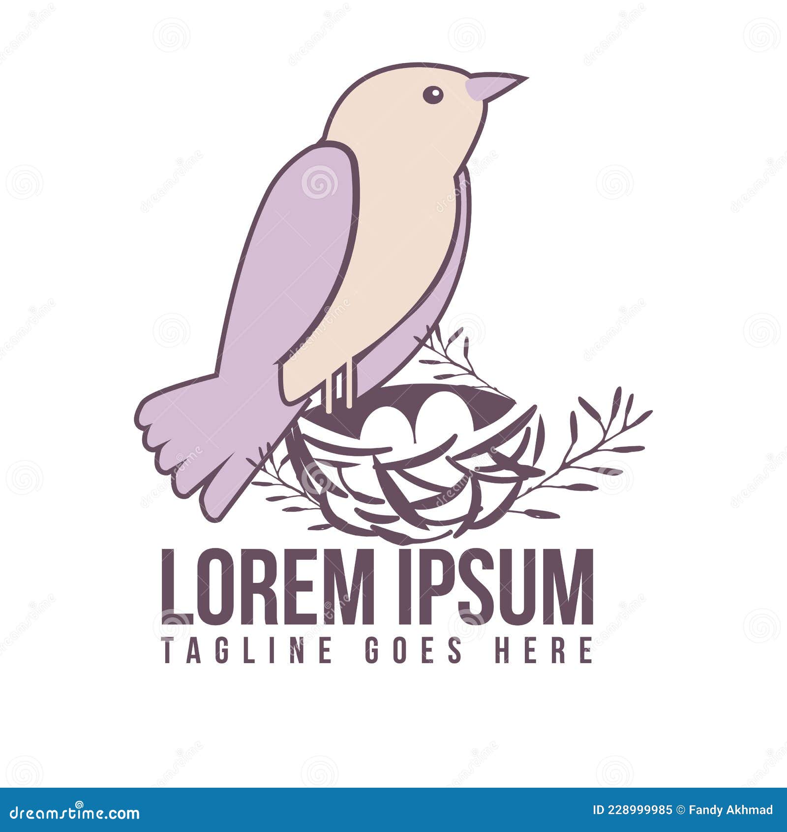 Purple Birds on Branches Logo Design Vector Illustrations Stock ...