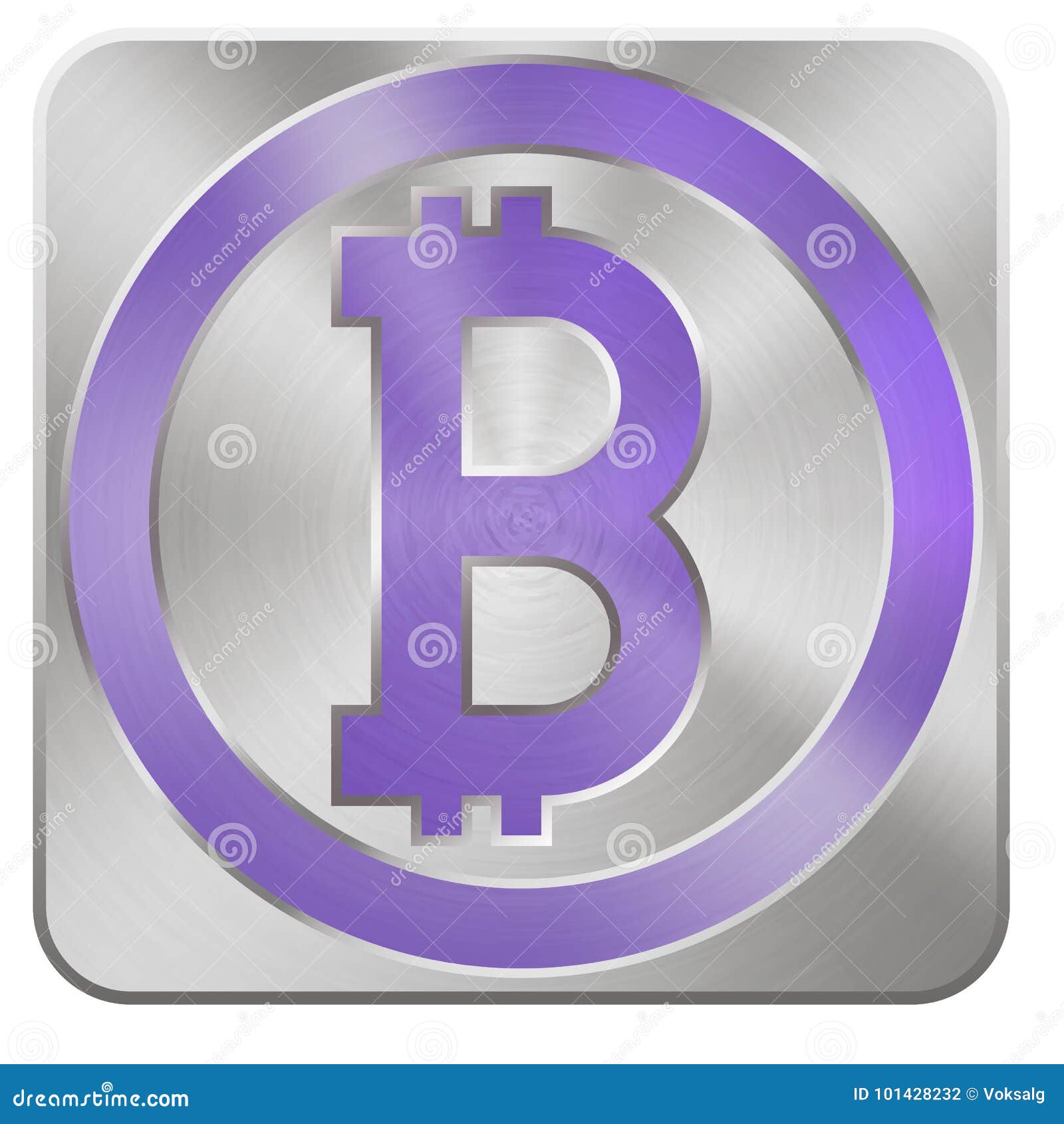 Purple Bitcoin on Silver Button in Metal Style for Internet Mone Stock ...
