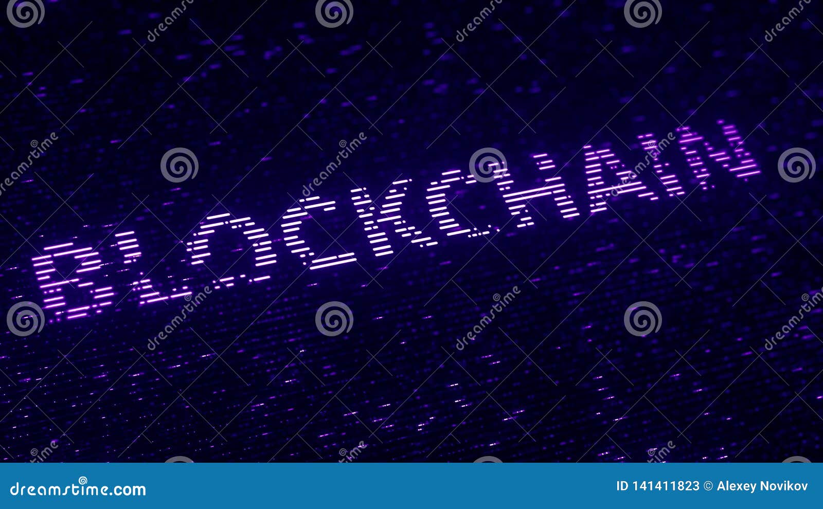 Purple BLOCKCHAIN Word Made with Flying Luminescent Particles. Loopable ...