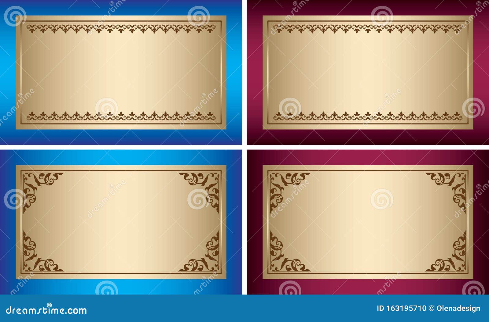 Purple and Blue Cards with Golden Vintage Frames - Vector Stock Vector ...